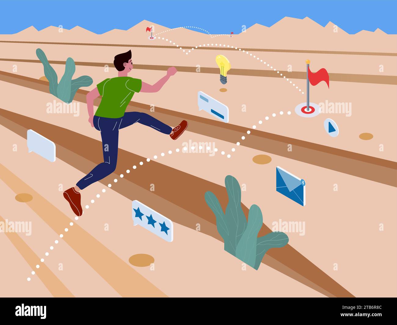 Young man jumping and run, overcoming obstacles to achieve goal Stock ...