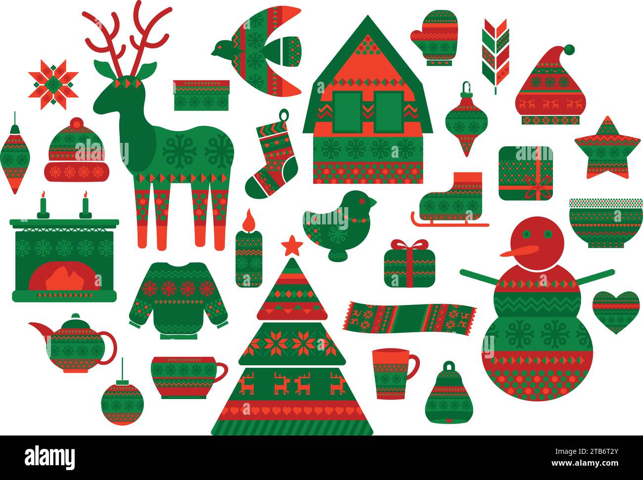 Norwegian green red hand made pattern style Xmas items collection ...