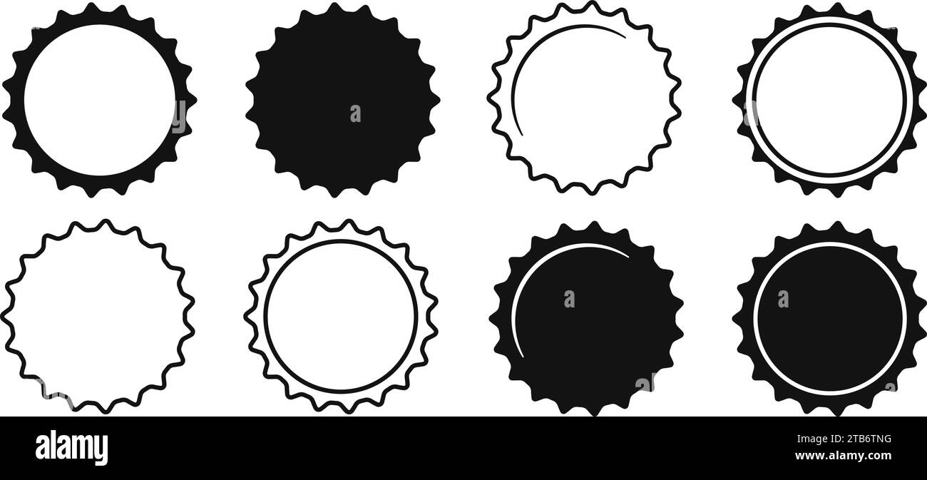 Beer bottle cap icons. Blank label in the shape of aluminum bottle cap ...