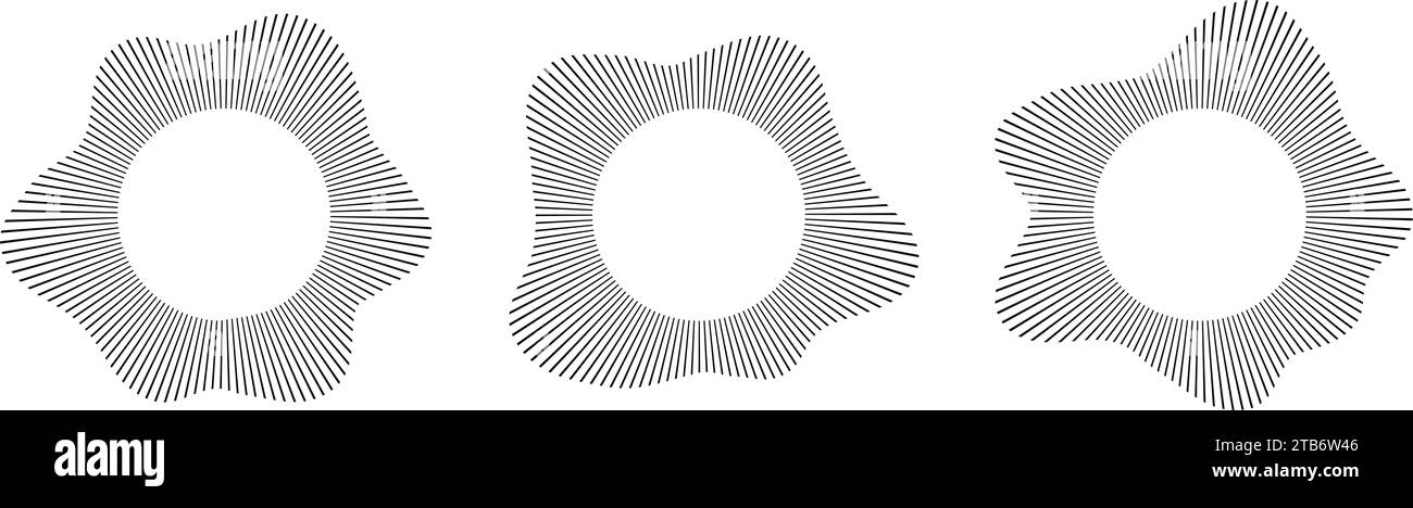 Radial wave sound lines. Circular frame. Sound circle ring. Wavy round ...