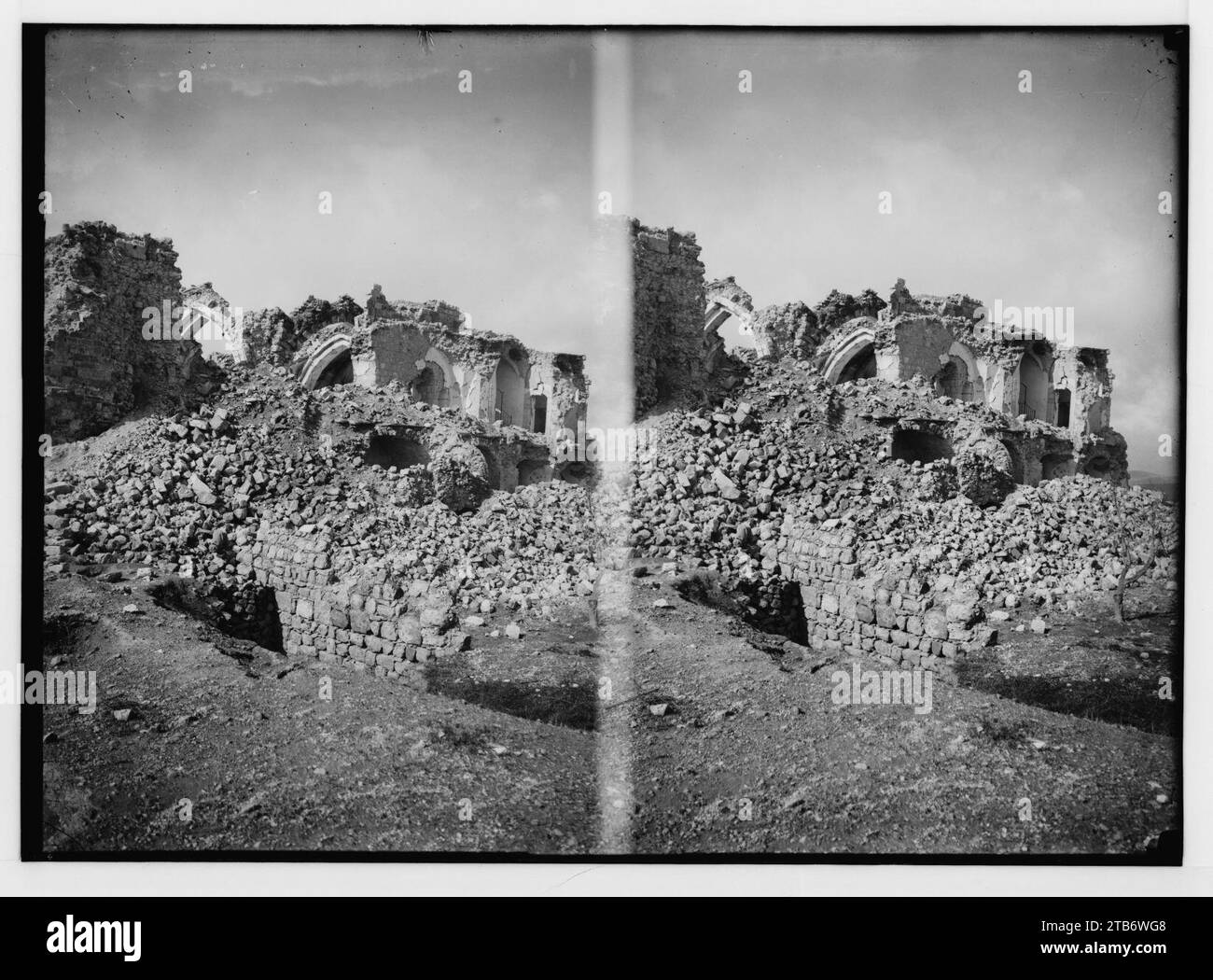 War views of Neby Samuel (Mizpah). Ruined mosque, a heap of debris ...