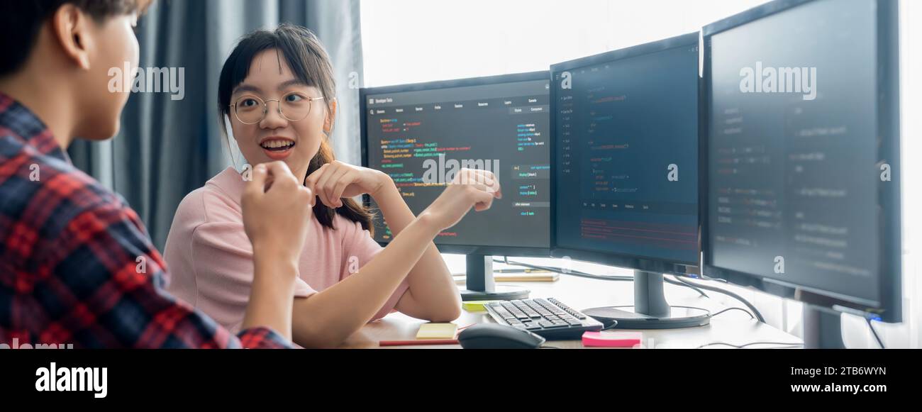 Cropped image of professional programer team collaboration discuss ...