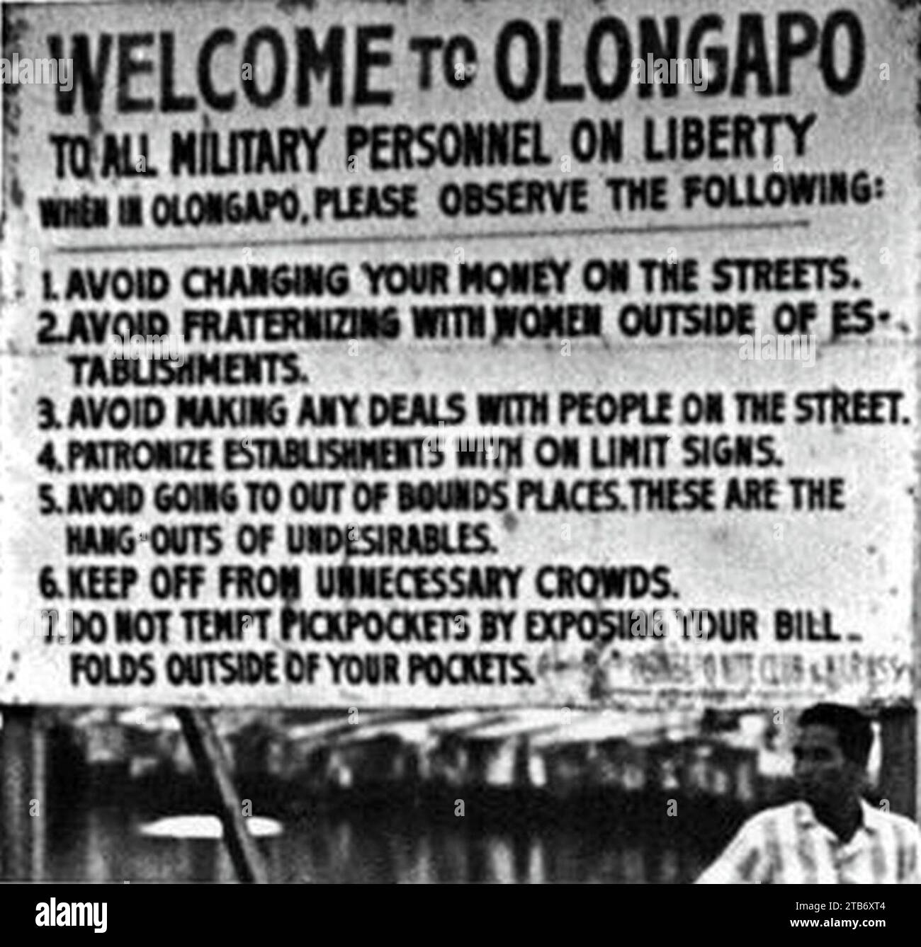 Warning sign for U.S. military personnel at Naval Station Subic Bay, in ...