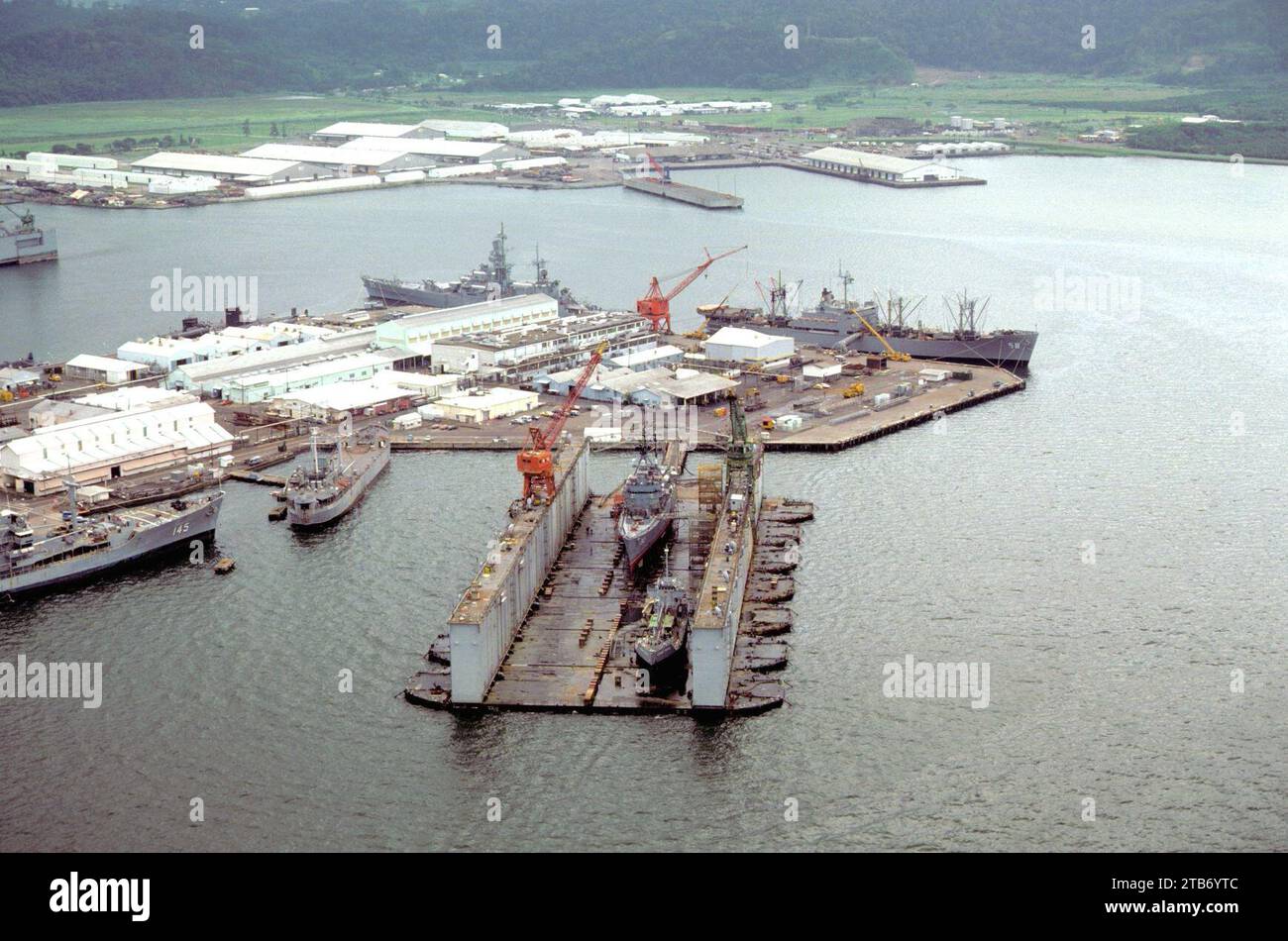 Warships docked at US Naval Station Subic Bay on 28 August 1982 Stock ...