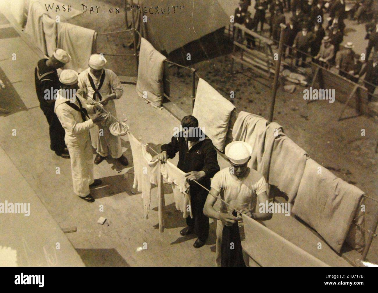 Wash Day on USS Recruit, New York, a wooden mockup of a dreadnought ...