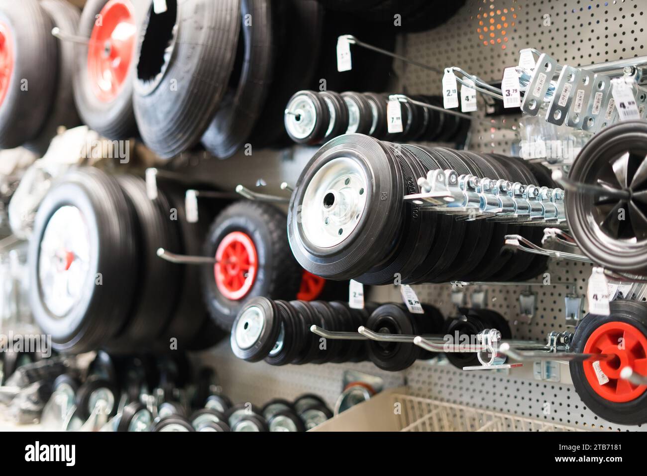 Wheel parts trolley in store shop, trade and business Stock Photo - Alamy