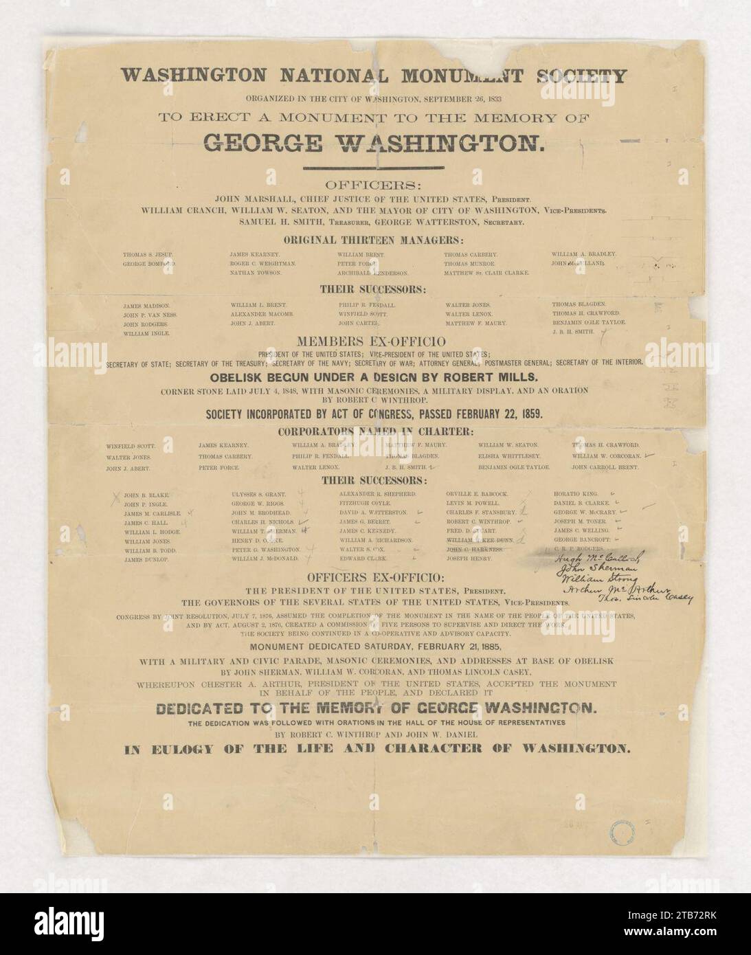 Washington National Monument Society Poster for Dedication Ceremonies ...