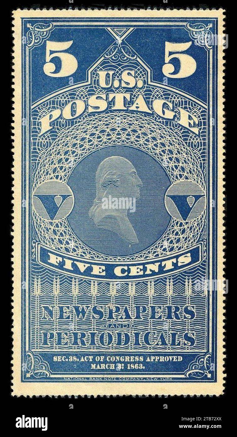 Washington Newspaper-Periodical stamp, 5c, 1865 issue Stock Photo - Alamy