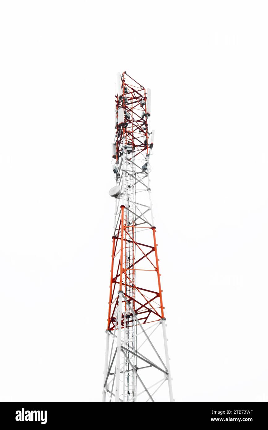 Telecommunication tower isolated over white background Stock Photo - Alamy