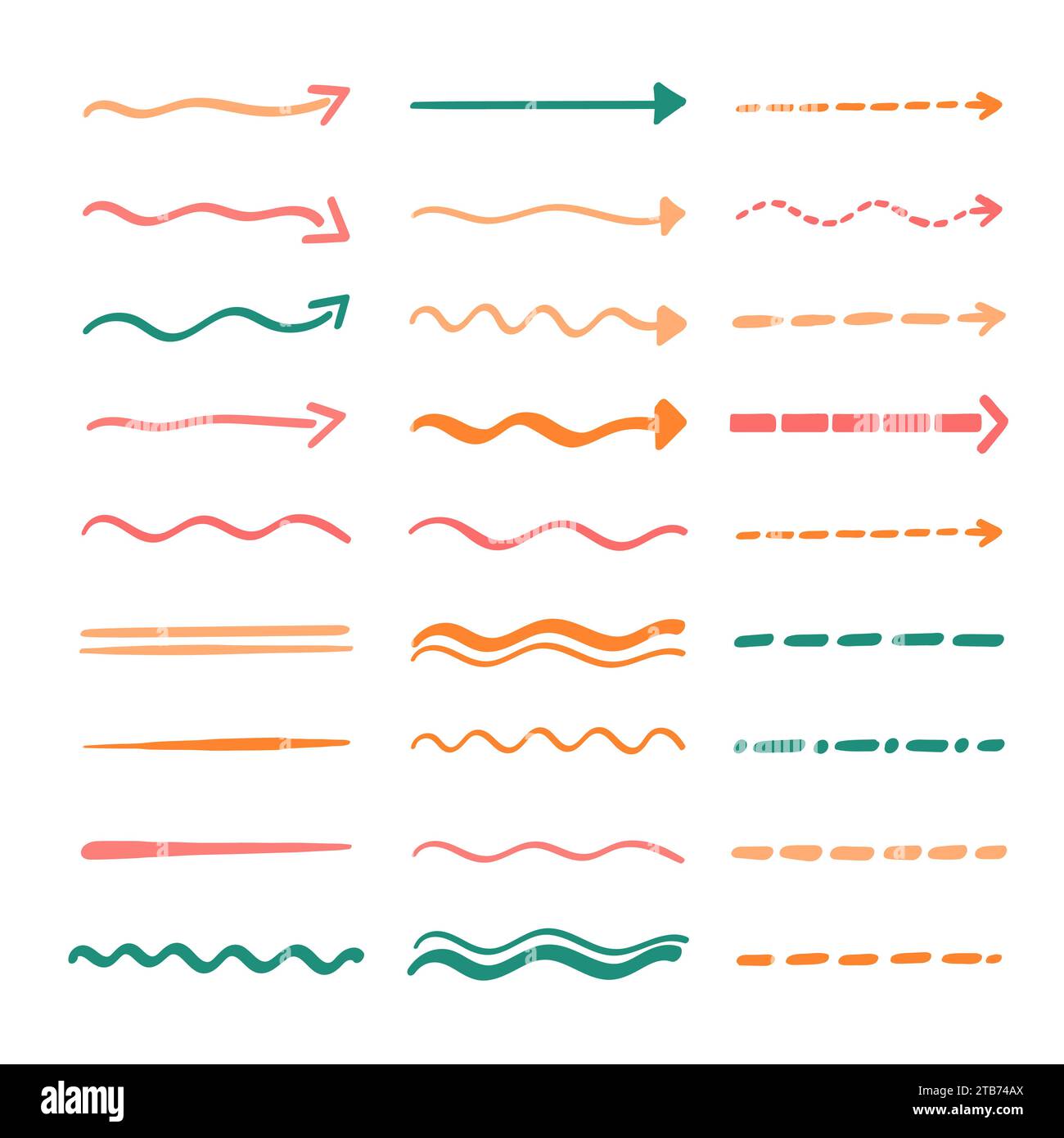 Collection of strikethrough multi colored underlines. different doodle ...