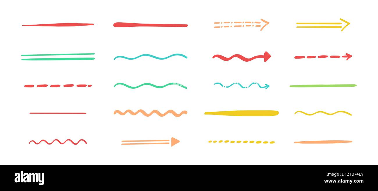 Collection of strikethrough multi colored underlines. different doodle ...