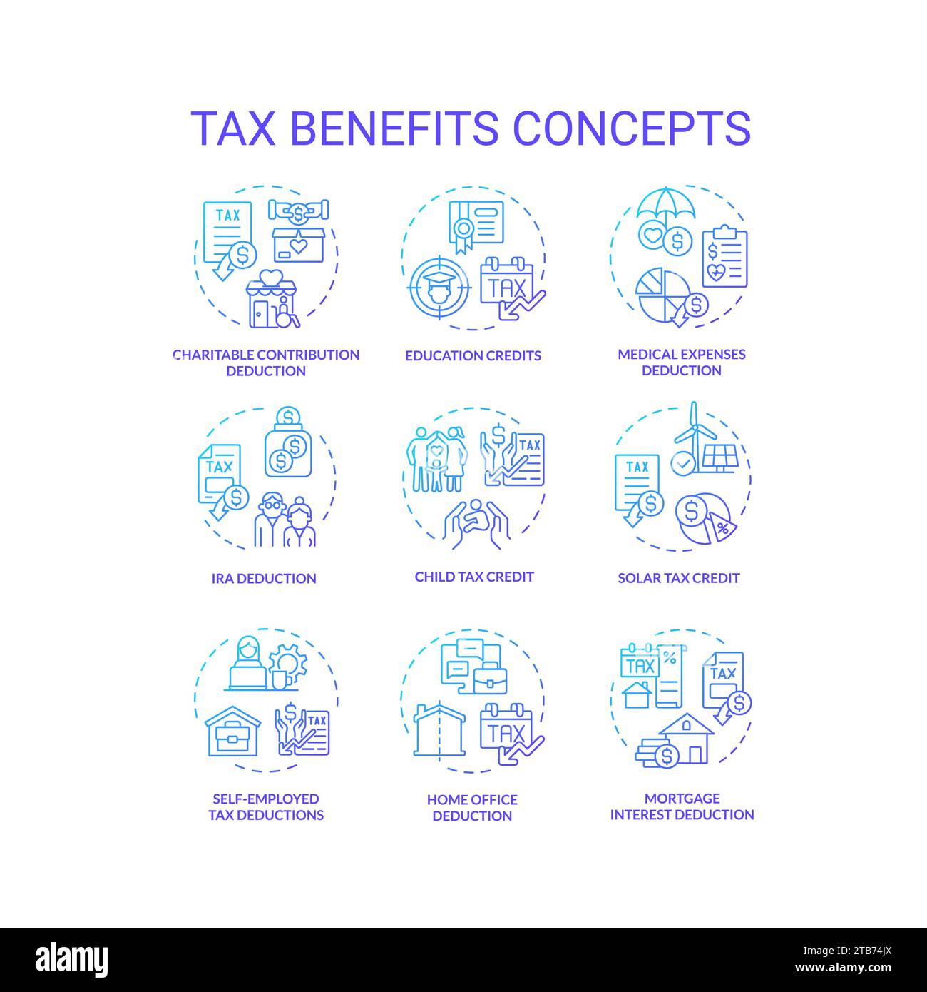 Tax benefits blue gradient concept icons Stock Vector Image & Art - Alamy