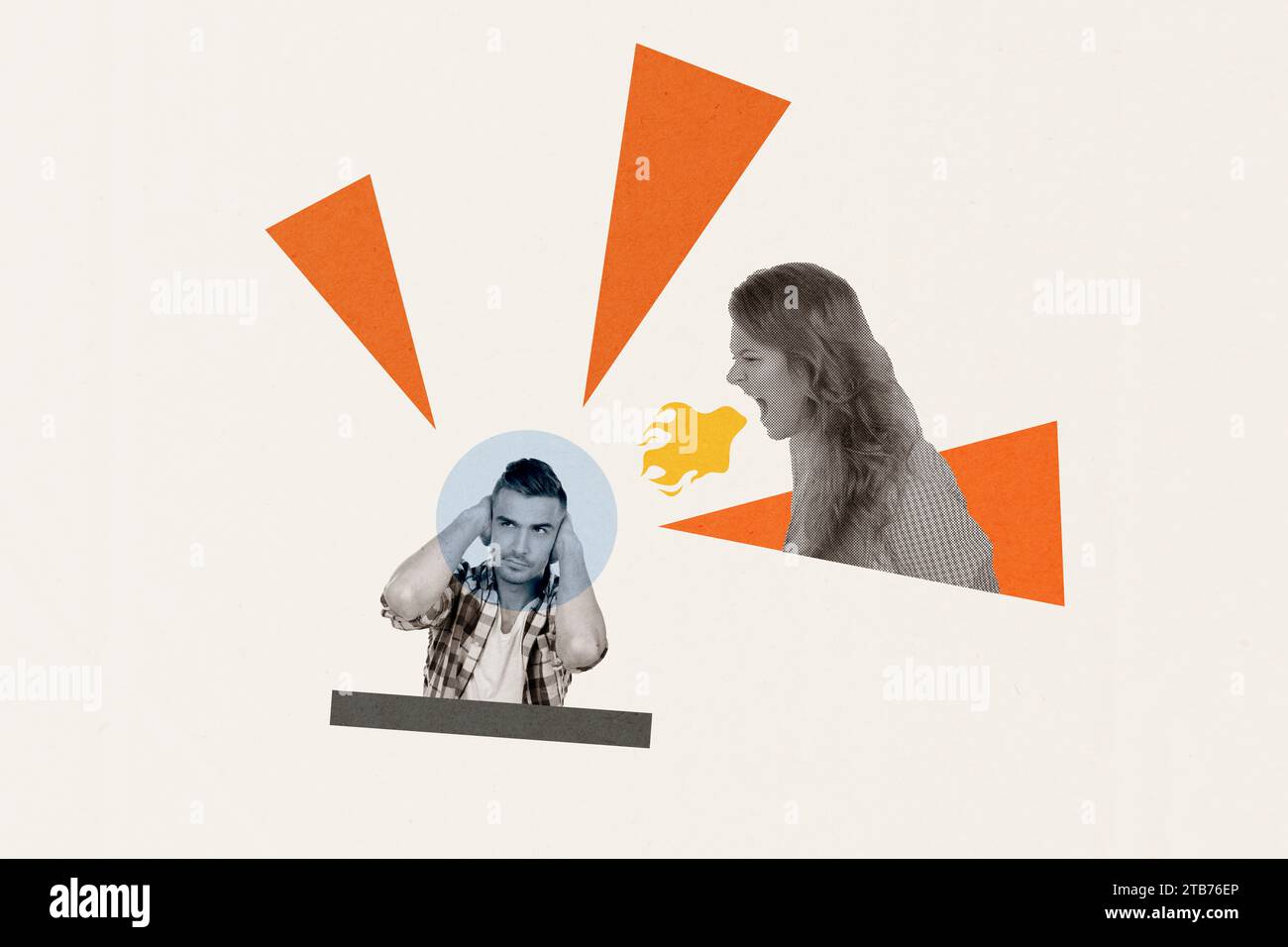 Picture collage sketch of angry aggressive woman shouting man problem ...