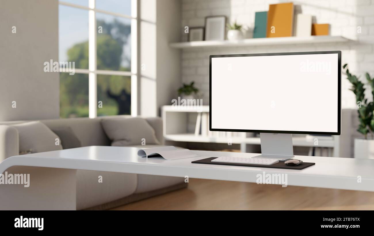 A modern PC computer with a white-screen mockup for display your ...