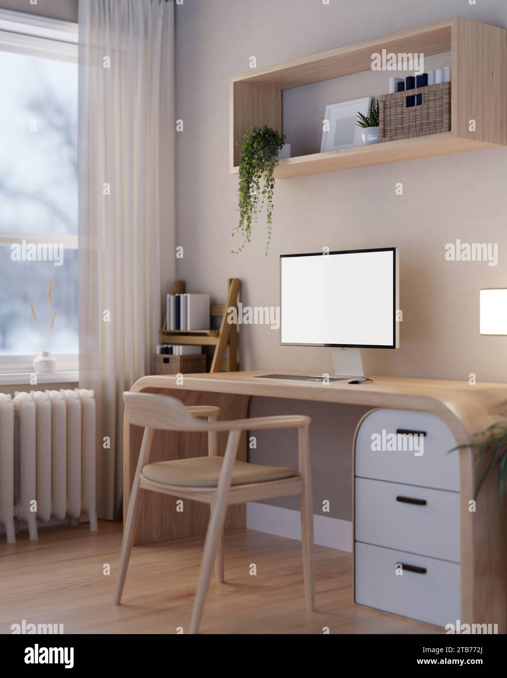 Interior design of a beautiful Scandinavian home office workspace or a ...