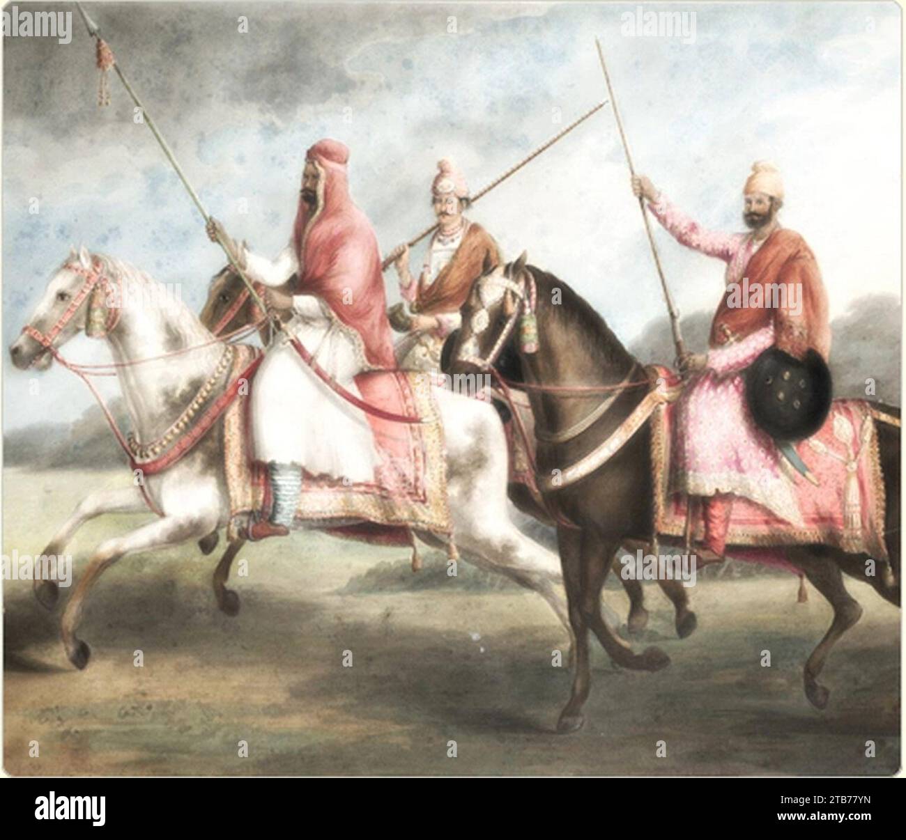 Watercolour of Sikh Sardars on horseback from ‘Views by Seeta Ram from ...