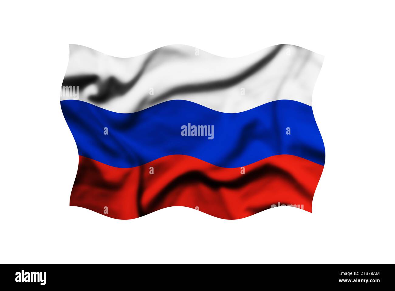 The flag of Russia is waving in the wind on a transparent background. 3d rendering. Clipping ...
