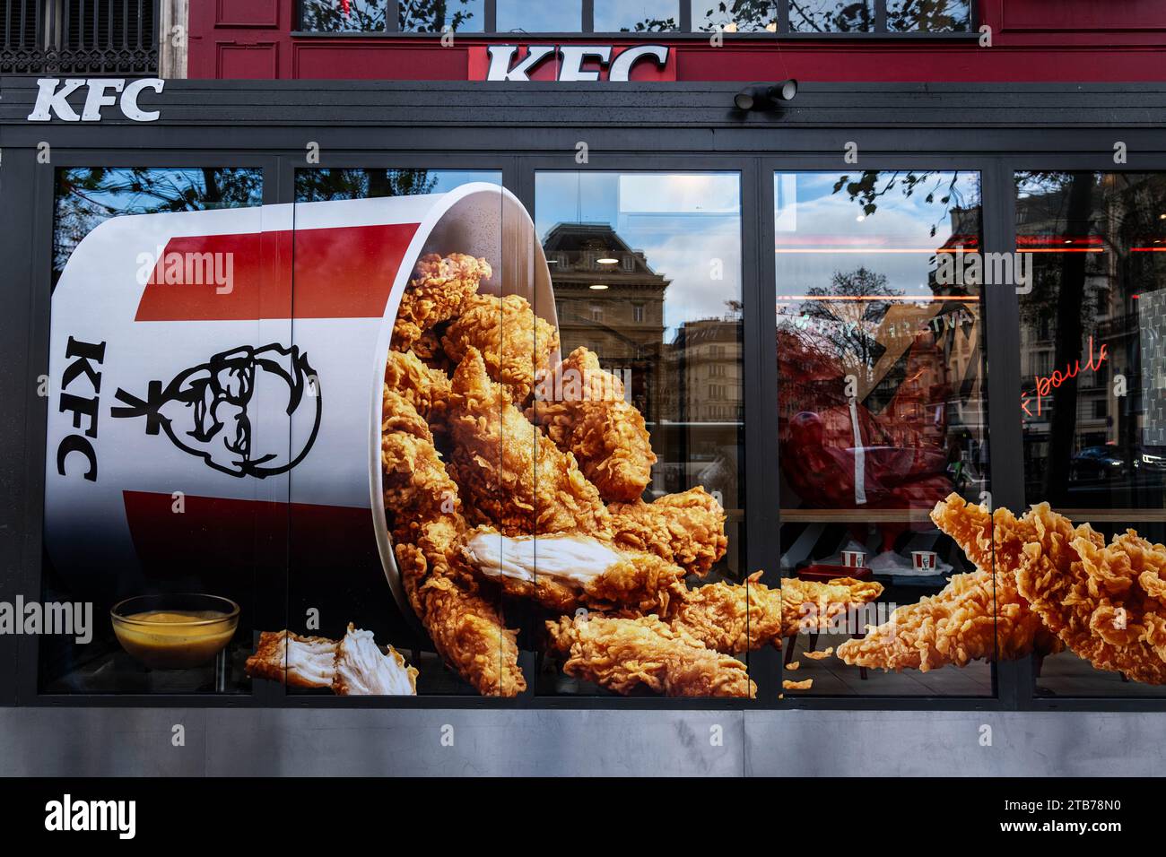 Paris, France. 04th Dec, 2023. Illustration of the window and logo of ...
