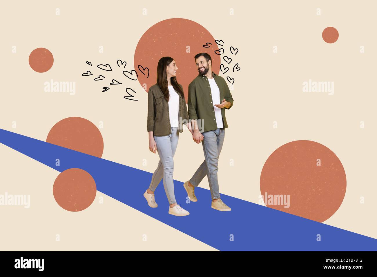 Horizontal creative photo collage postcard poster of two people couple ...