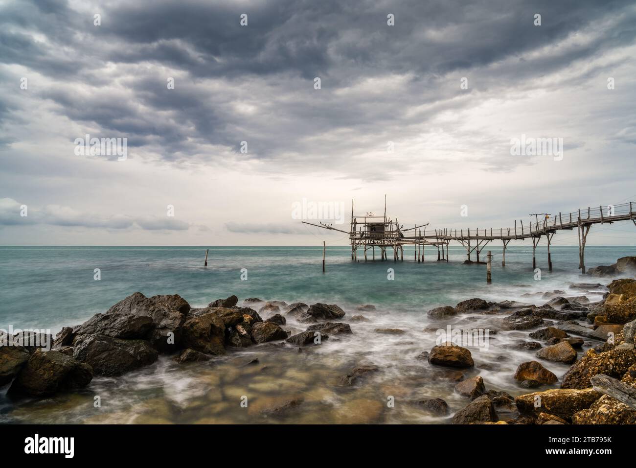 long exposure view of the Trabocco Turchino fishing machine and hut on ...