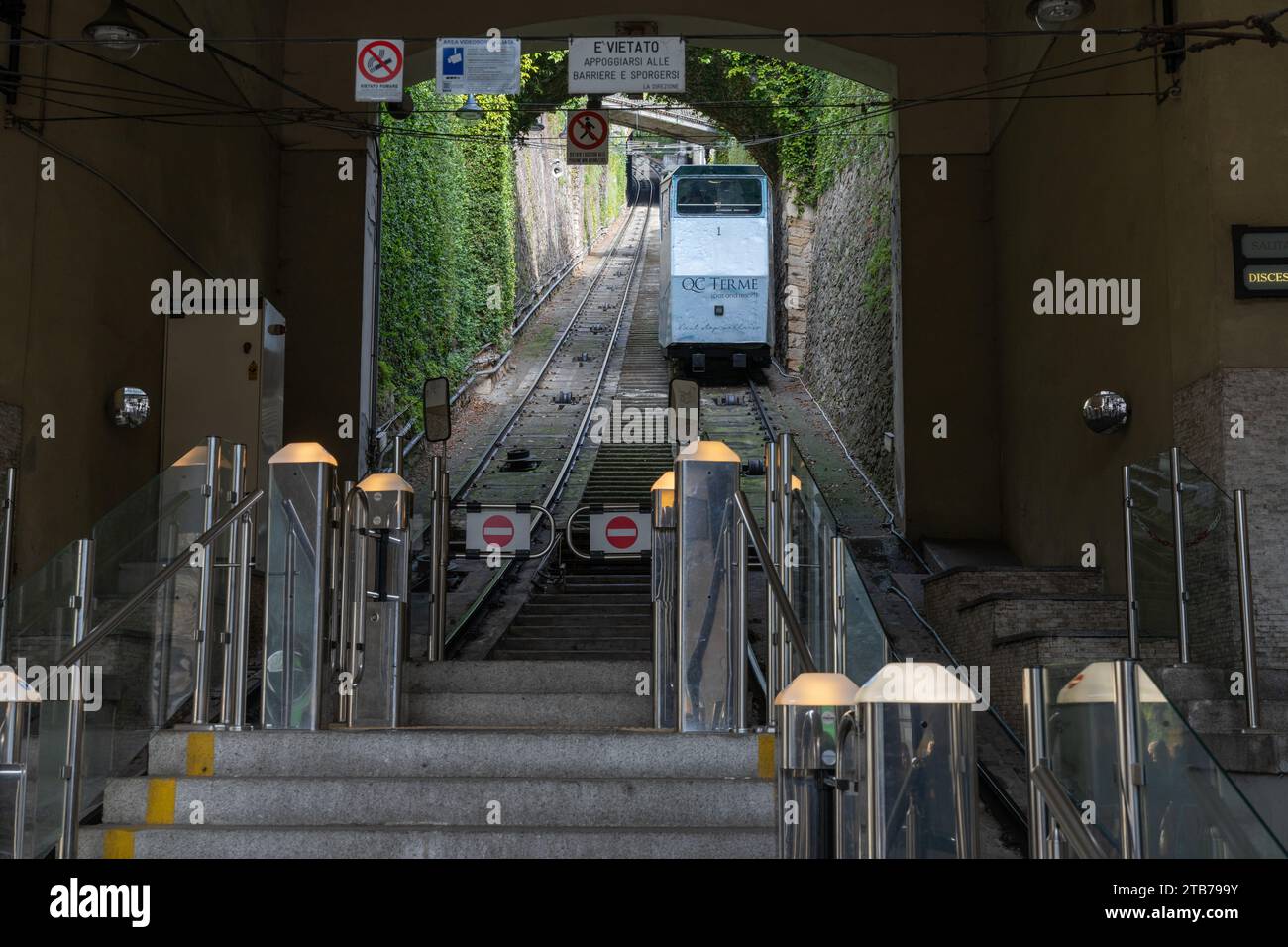 Bergamo, Italy - 9 November, 2023: view of the cable-car station ...