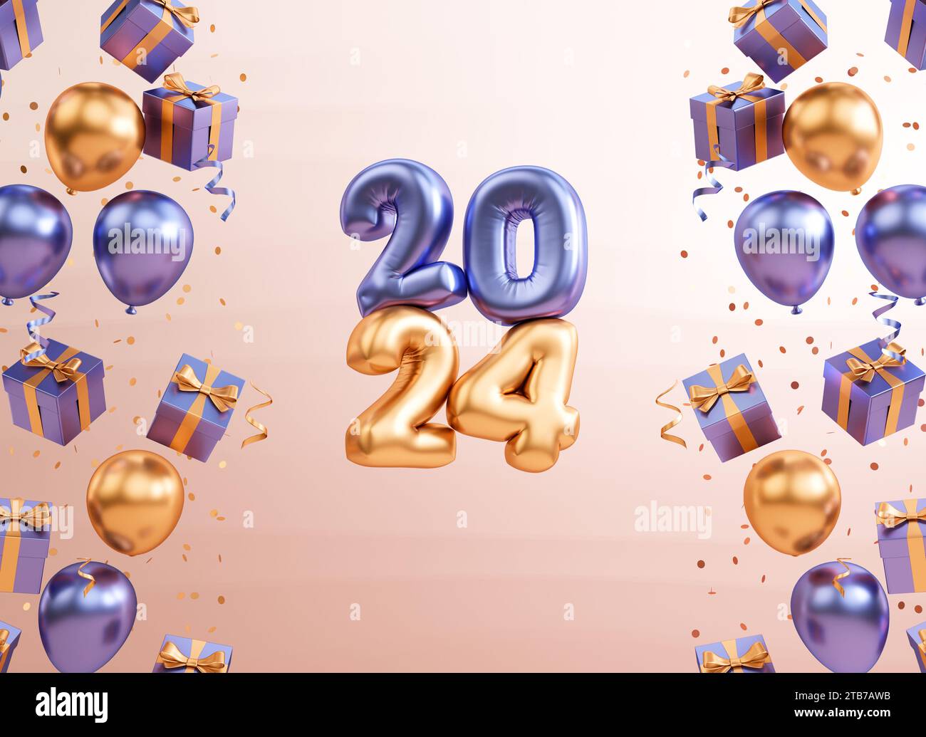 Happy New Year 2024 festive banner template with floating numbers ...