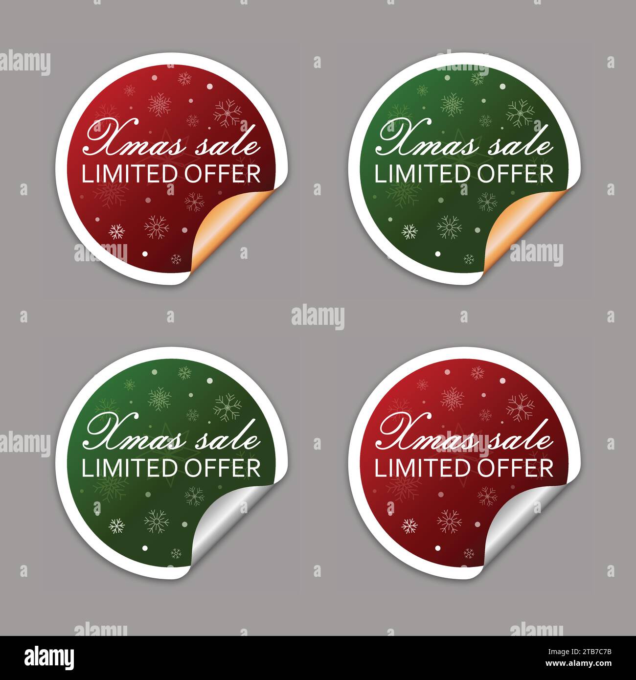 Set of round Christmas sale stickers in red and green colors. With a ...