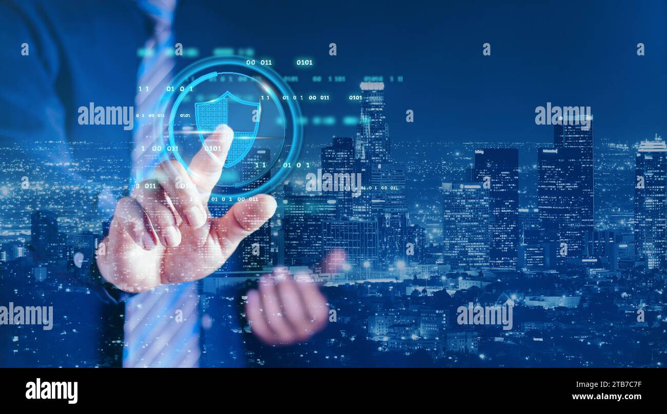 Cyber Security And Data Protection Businessman Using Digital Tablet Protecting Business And