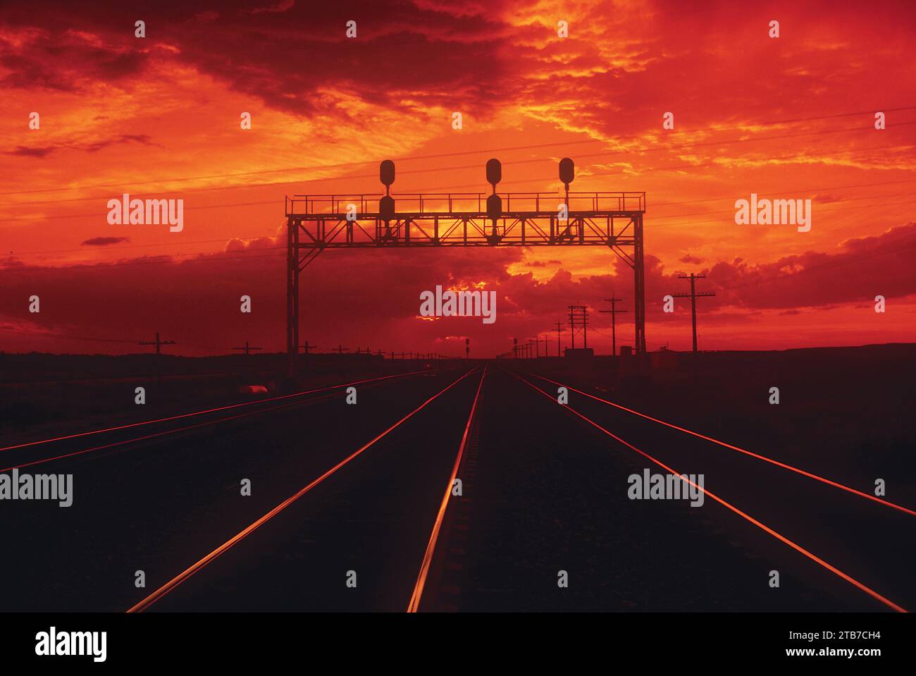 Railroad Sunset Signals Mainline Stock Photo - Alamy