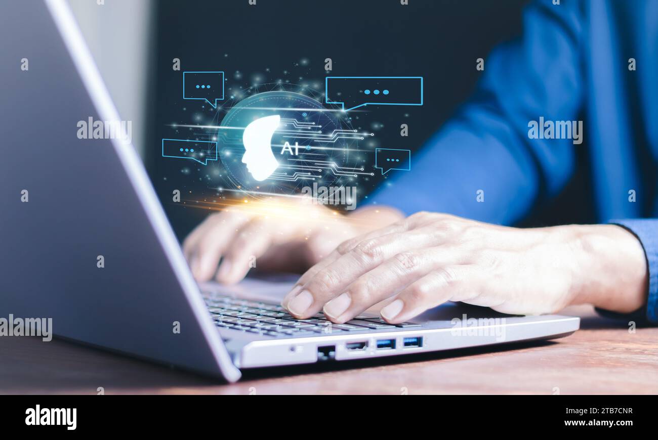 Chat with AI, Artificial Intelligence. man using technology smart robot AI, artificial ...