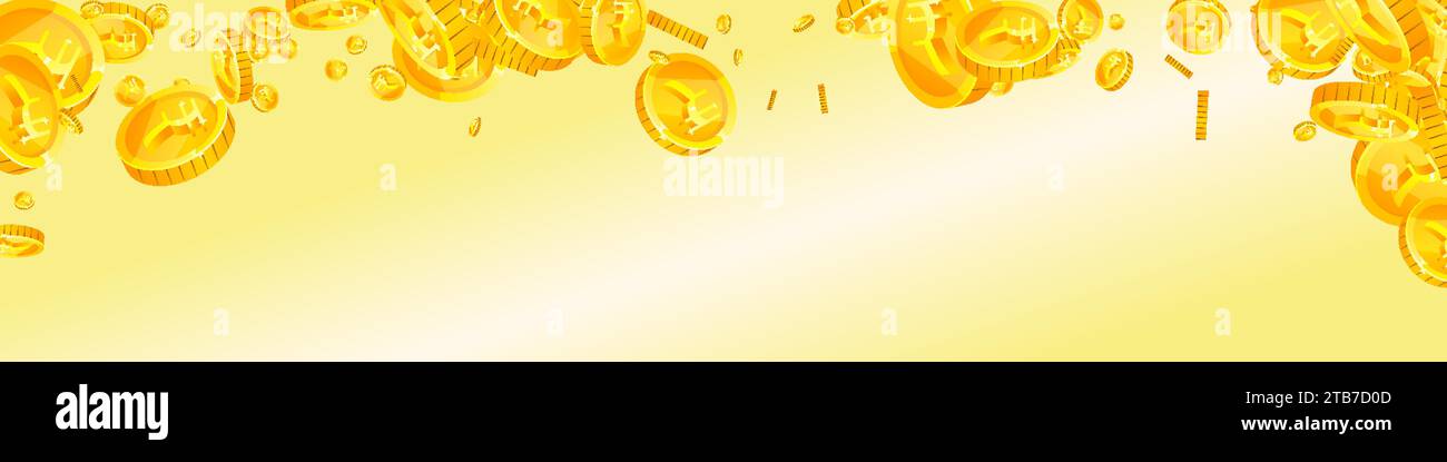 Indian rupee coins falling. Scattered gold INR coins. India money ...