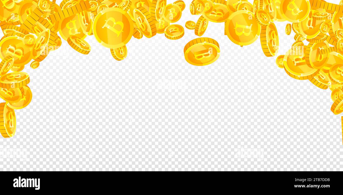 Thai baht coins falling. Gold scattered THB coins. Thailand money ...