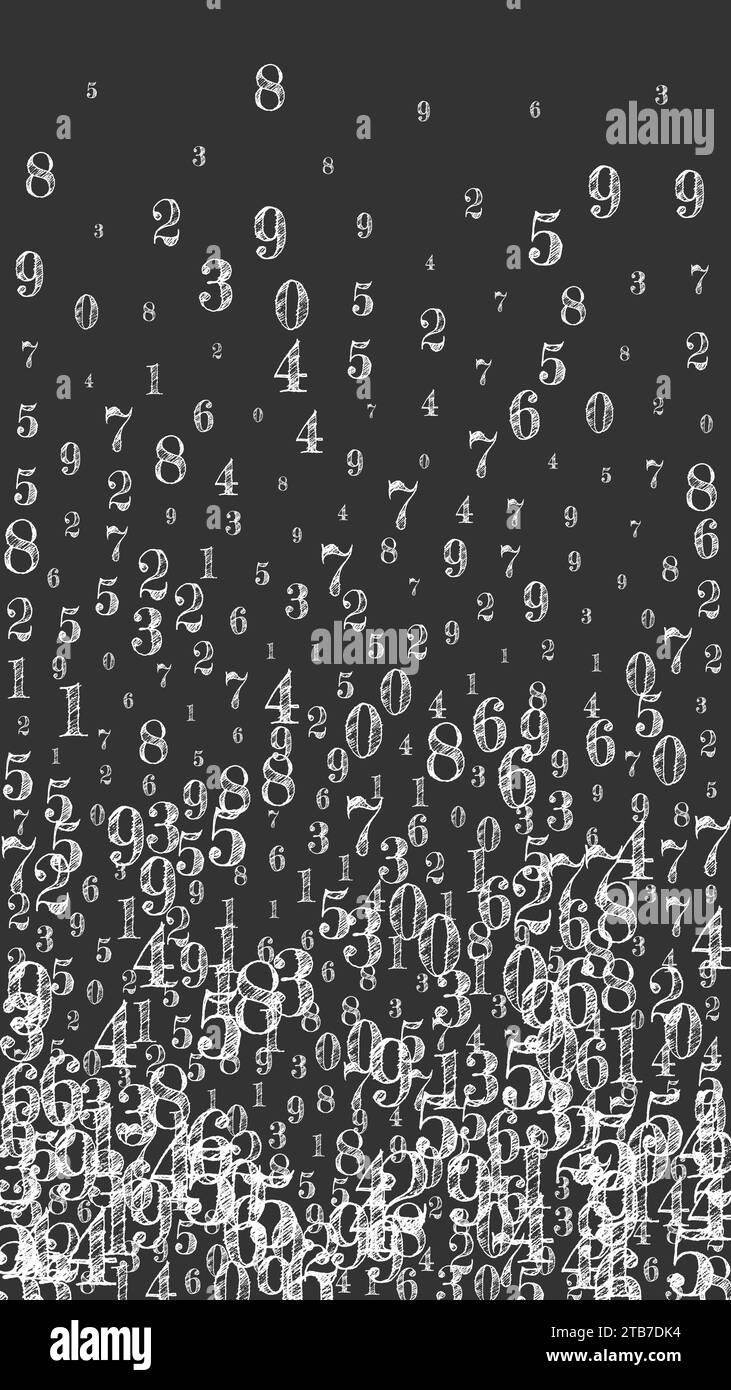 Scattered numbers. White chalk digits flying chaotic. Back to school ...