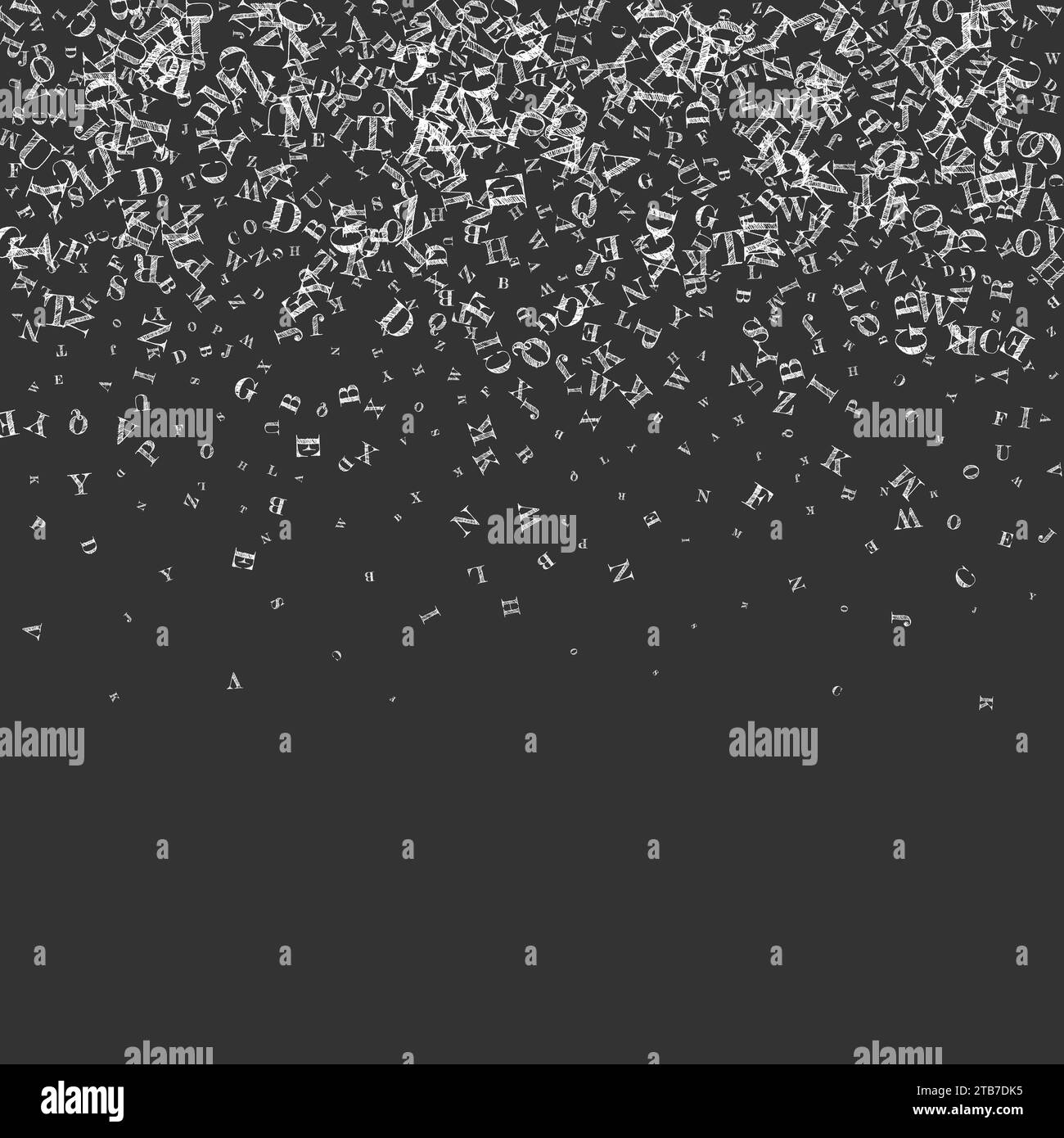Falling letters of English language. White chalk characters of Latin ...