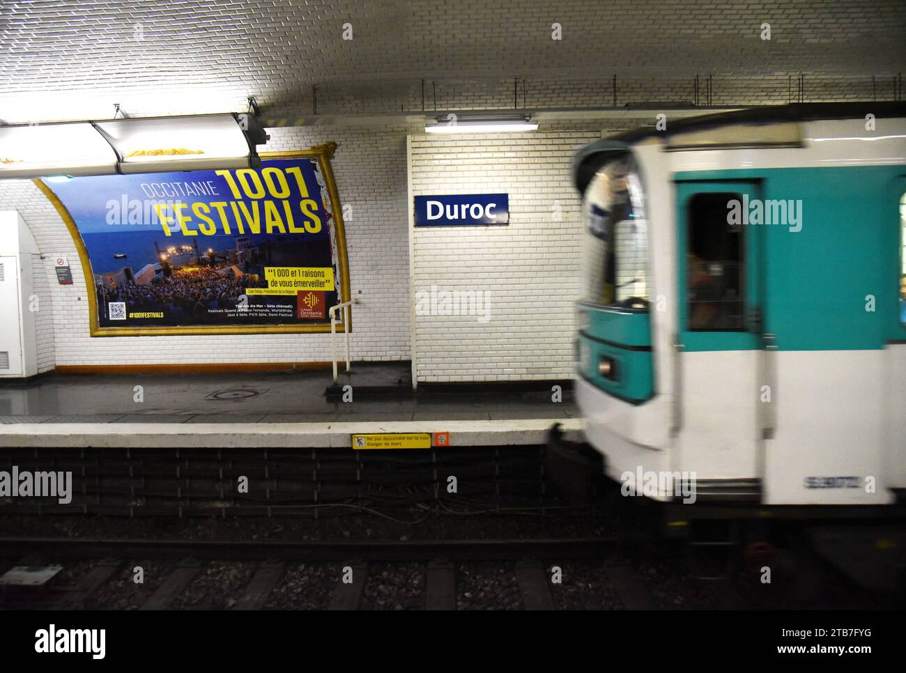 Paris, 2022/06/23 (France): train arriving at "Duroc" station (lines 10 ...