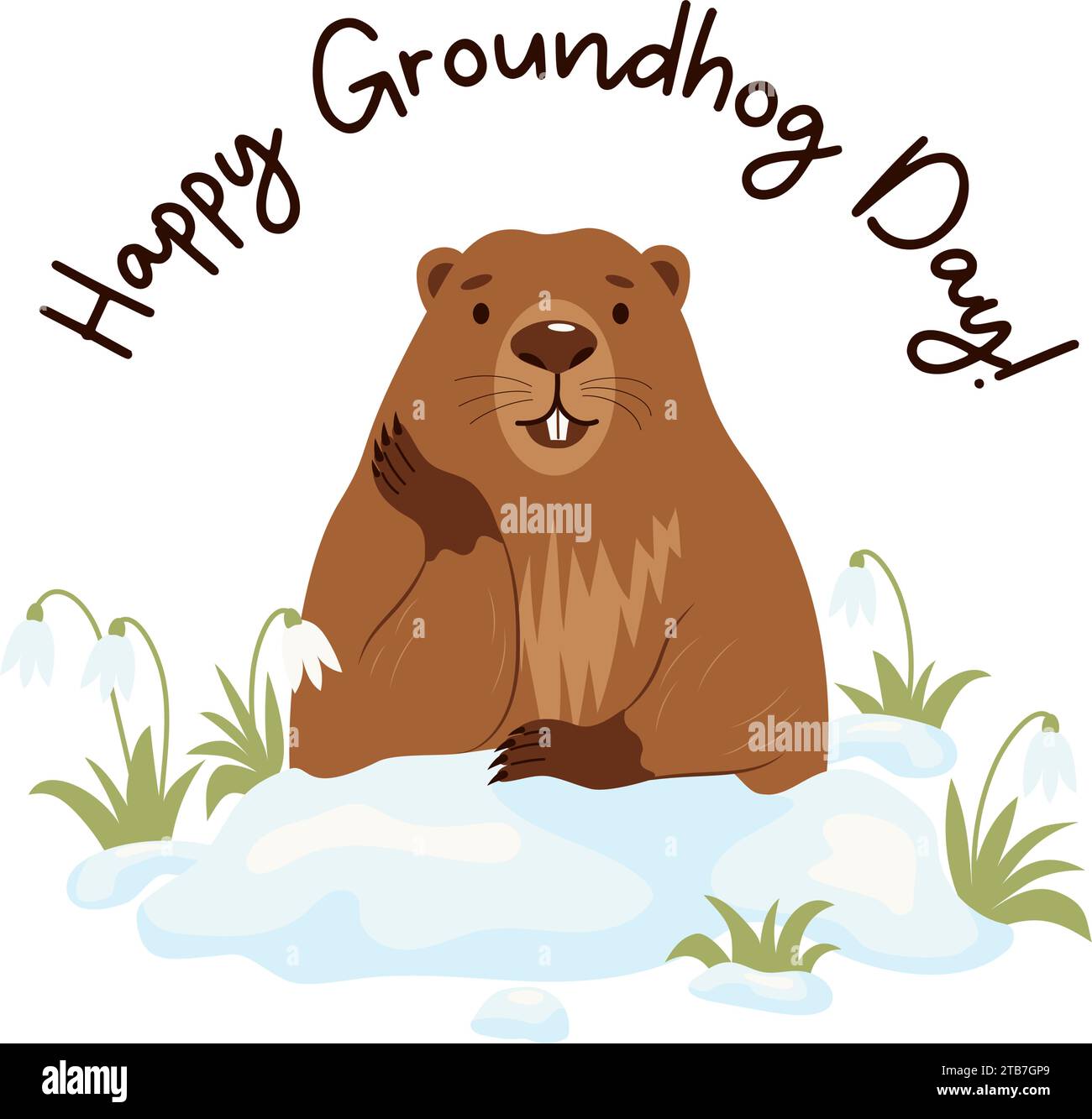 Cute groundhog in snow with snowdrops. Holiday card Groundhog Day ...