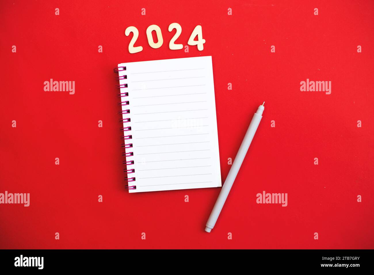 Top view of white paper blank notebook for writing wish list and ...