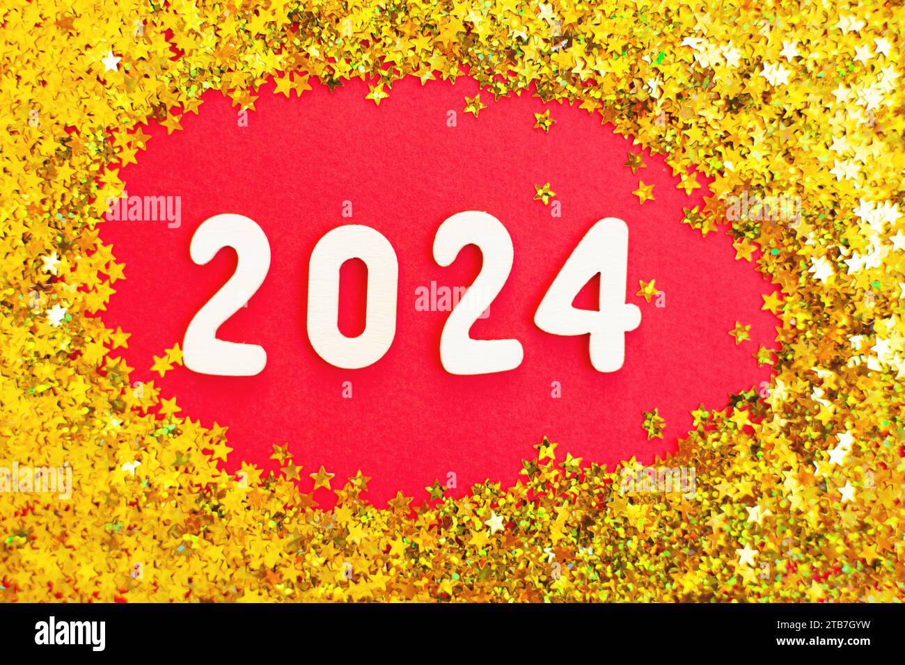 wooden number 2024 on christmas shiny red background with sparkle ...