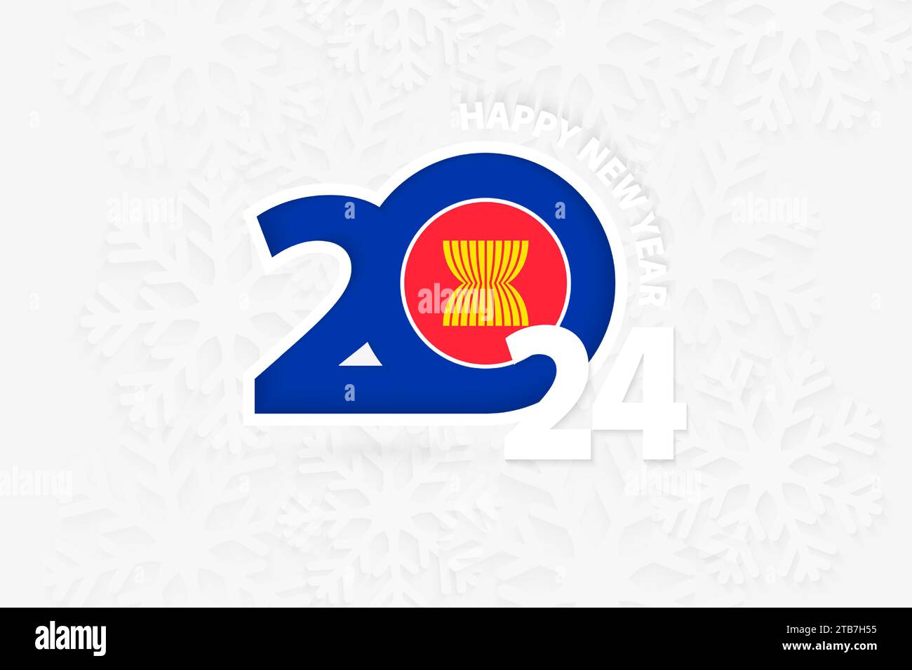 New Year 2024 for ASEAN on snowflake background. Greeting ASEAN with ...