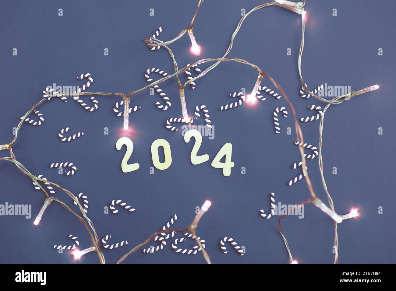 wooden number 2024 on christmas blue background with sparkle festive ...