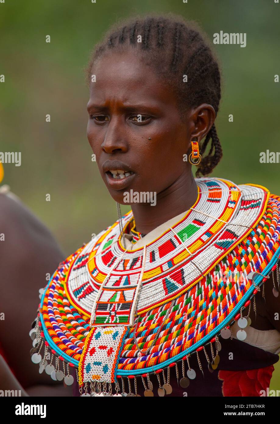 Portrait of a samburu woman with a beaded necklace, Samburu County ...
