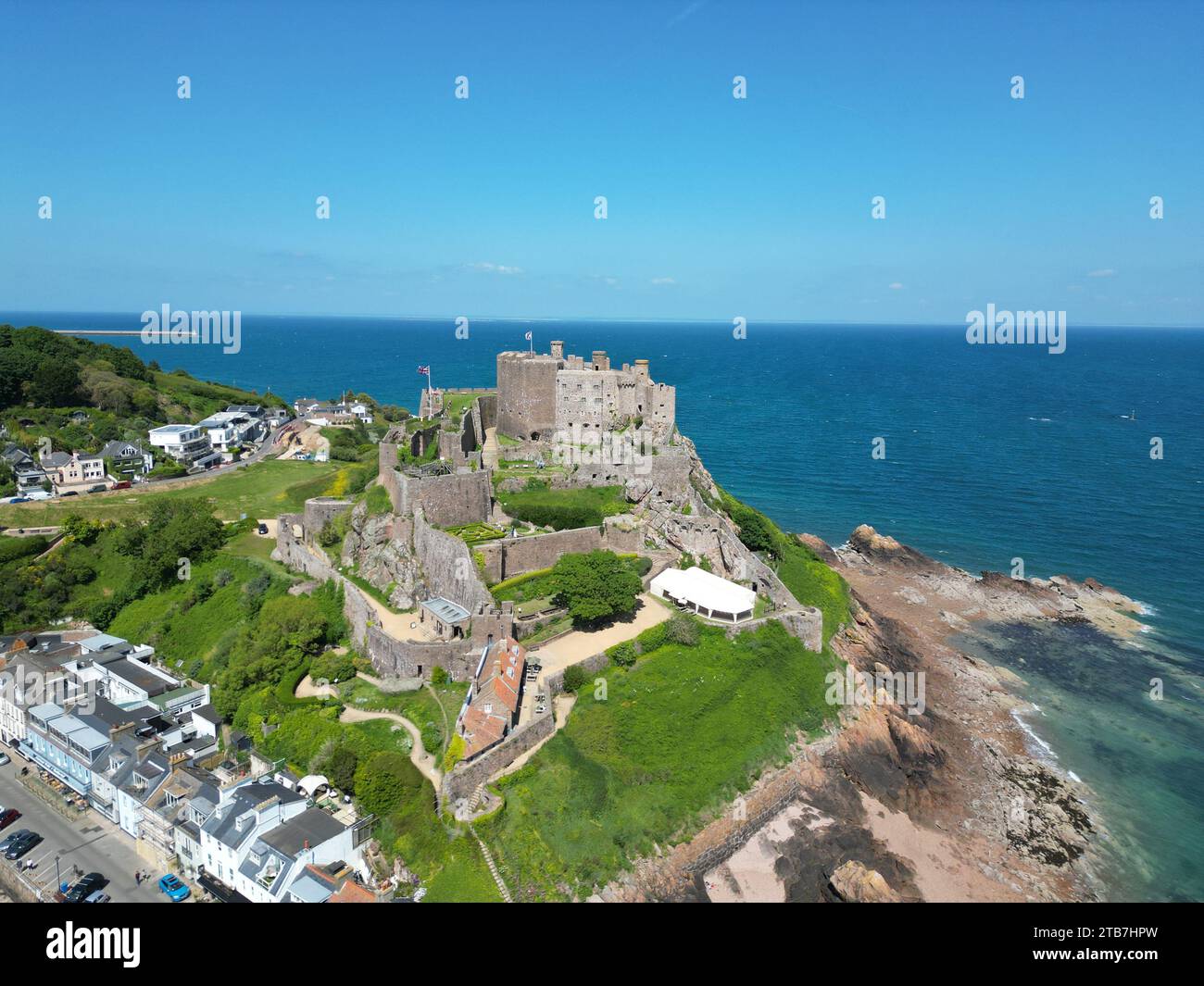 Mont Orgueil Castle, Gorey Jersey Channel Islands drone,aerial Stock ...