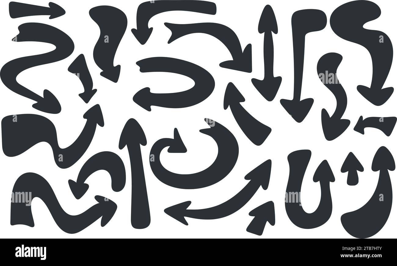 Hand drawn dynamic arrows set. Pointer, insignia, cursor, arrow ...