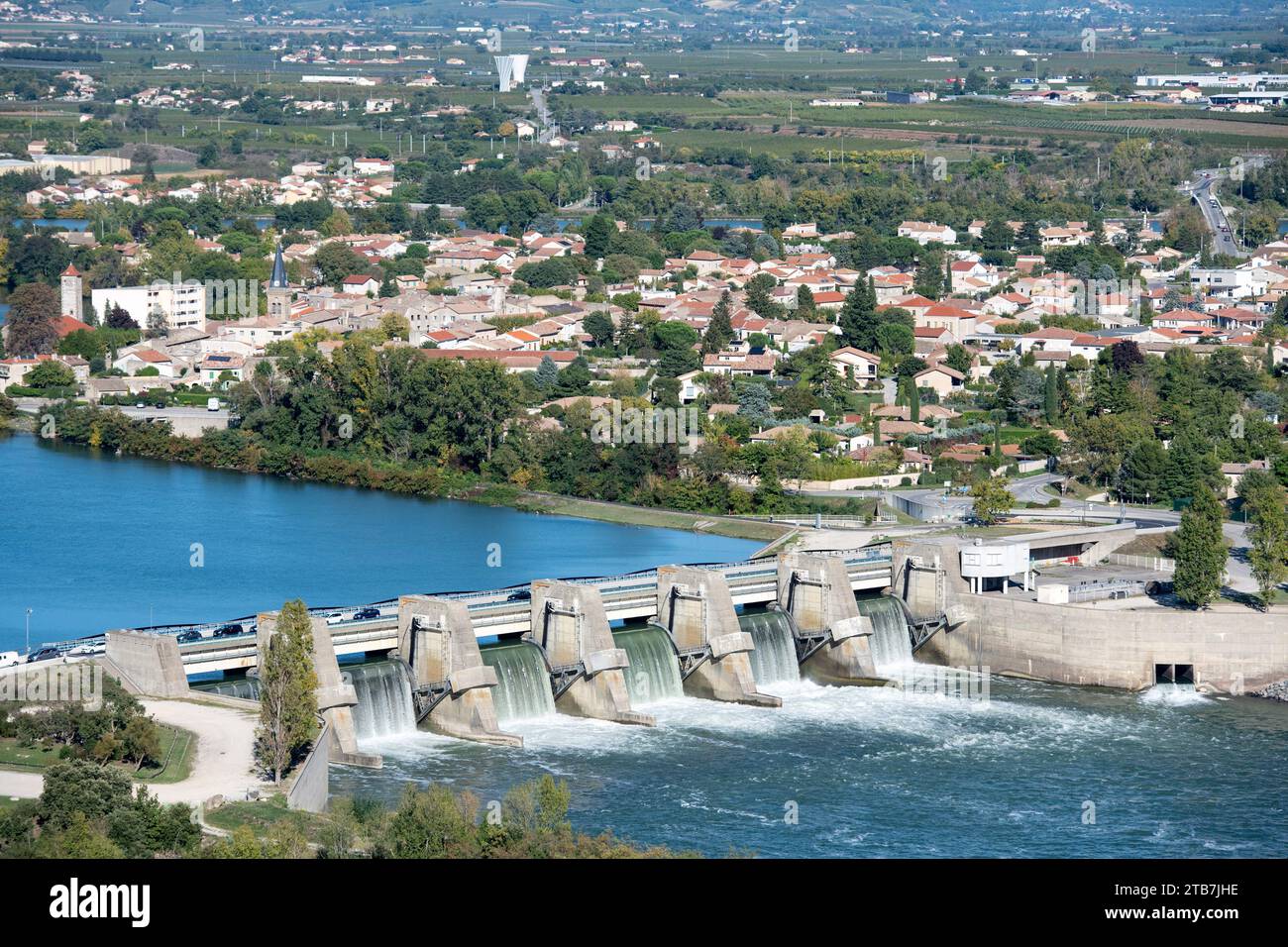 Dam of La Roche-de-Glun (south-eastern France) on the Rhone river Stock ...