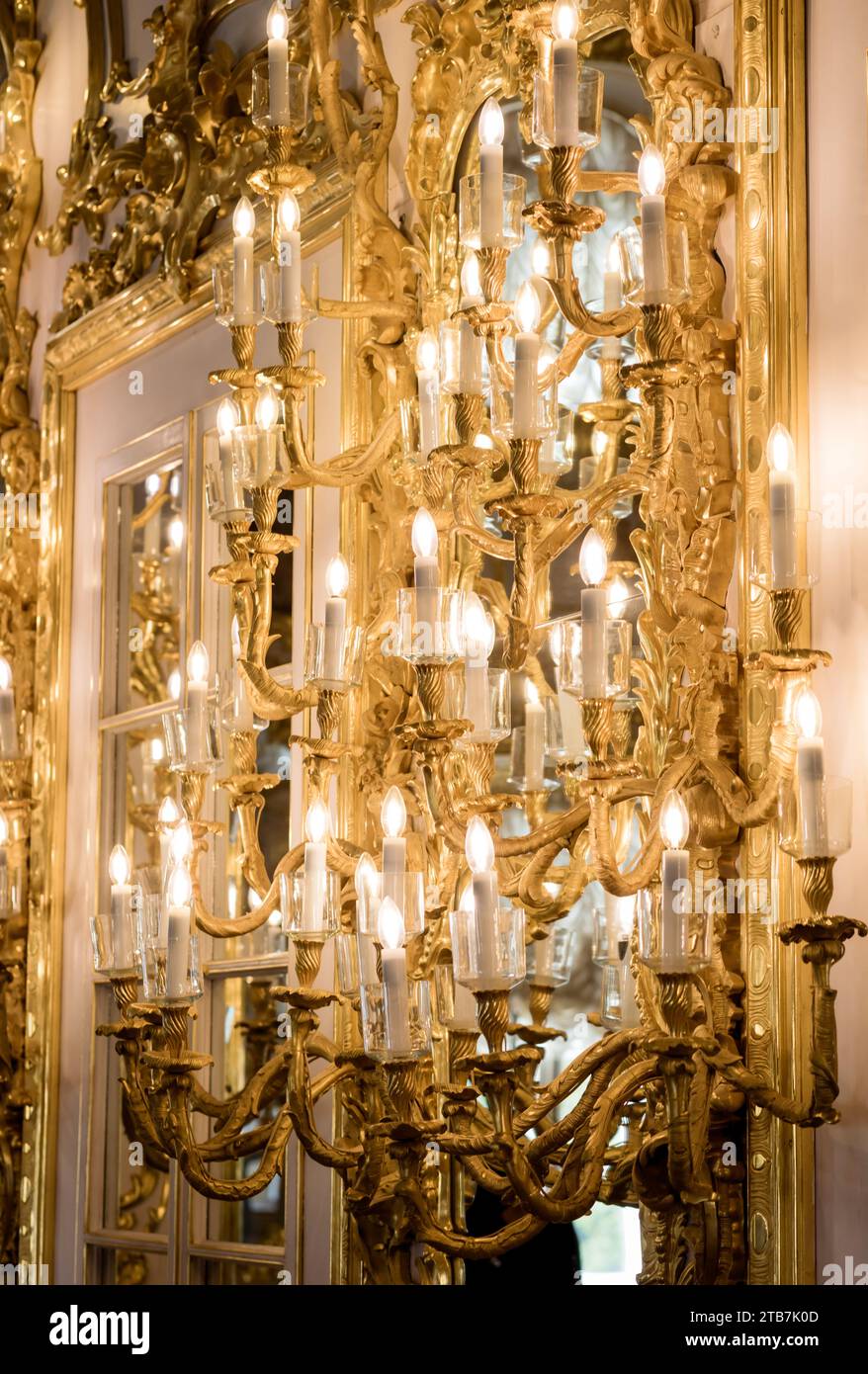 Golden expensive chandelier. Luxury royal lamp Stock Photo - Alamy