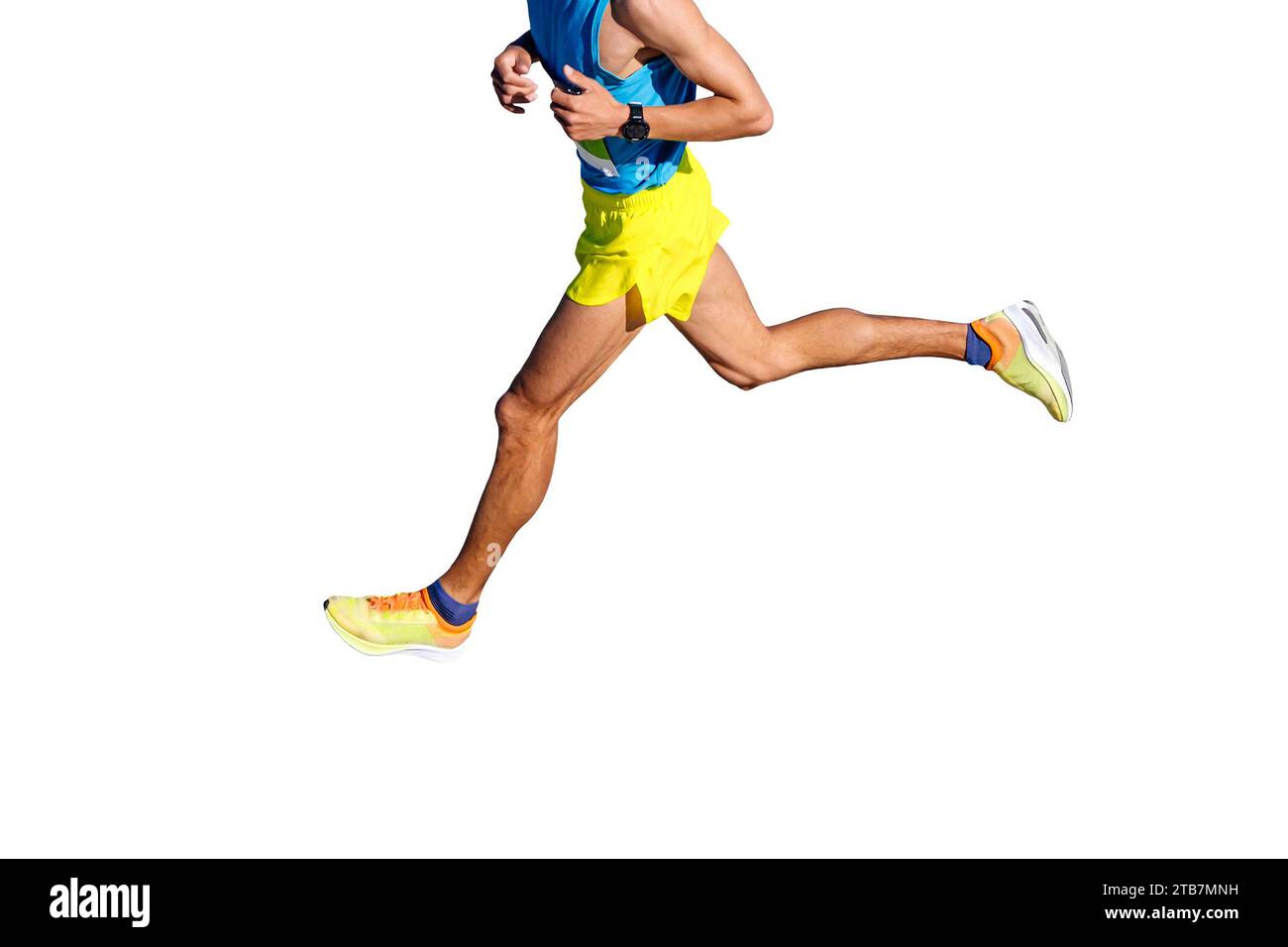 top view male runner running marathon race, isolated on white ...