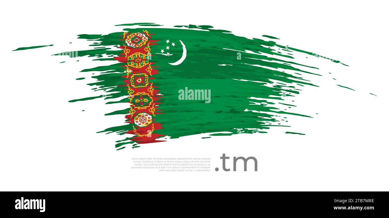 Turkmenistan Flag Brush Strokes Grunge Drawn Turkmen Flag On White