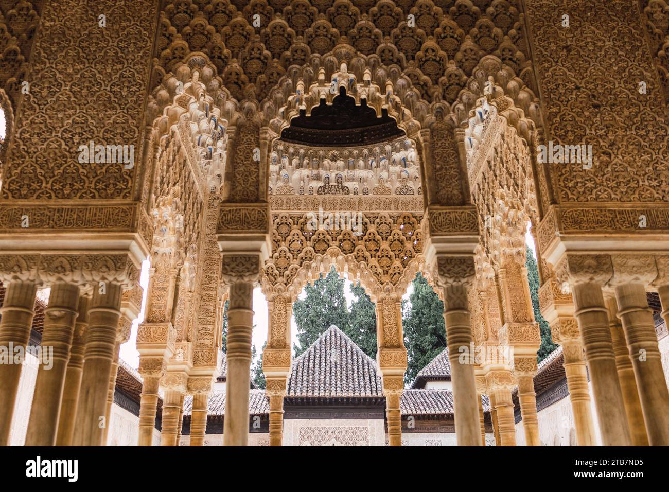 Low angle view of details of beautiful Moorish architecture of The ...
