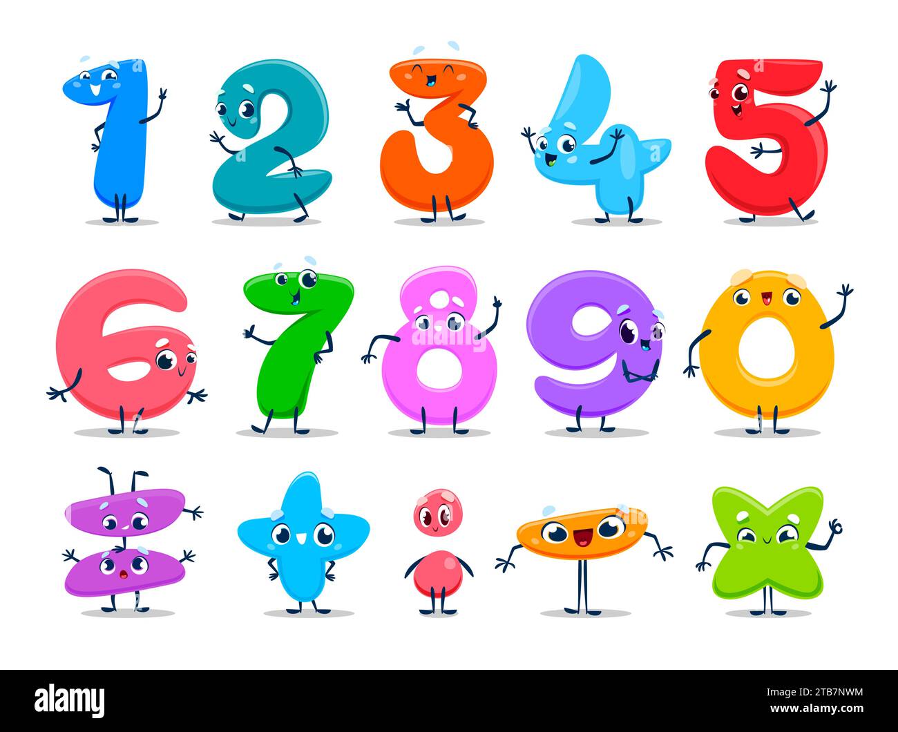 Cartoon cute funny number characters. Vector math personages with happy ...