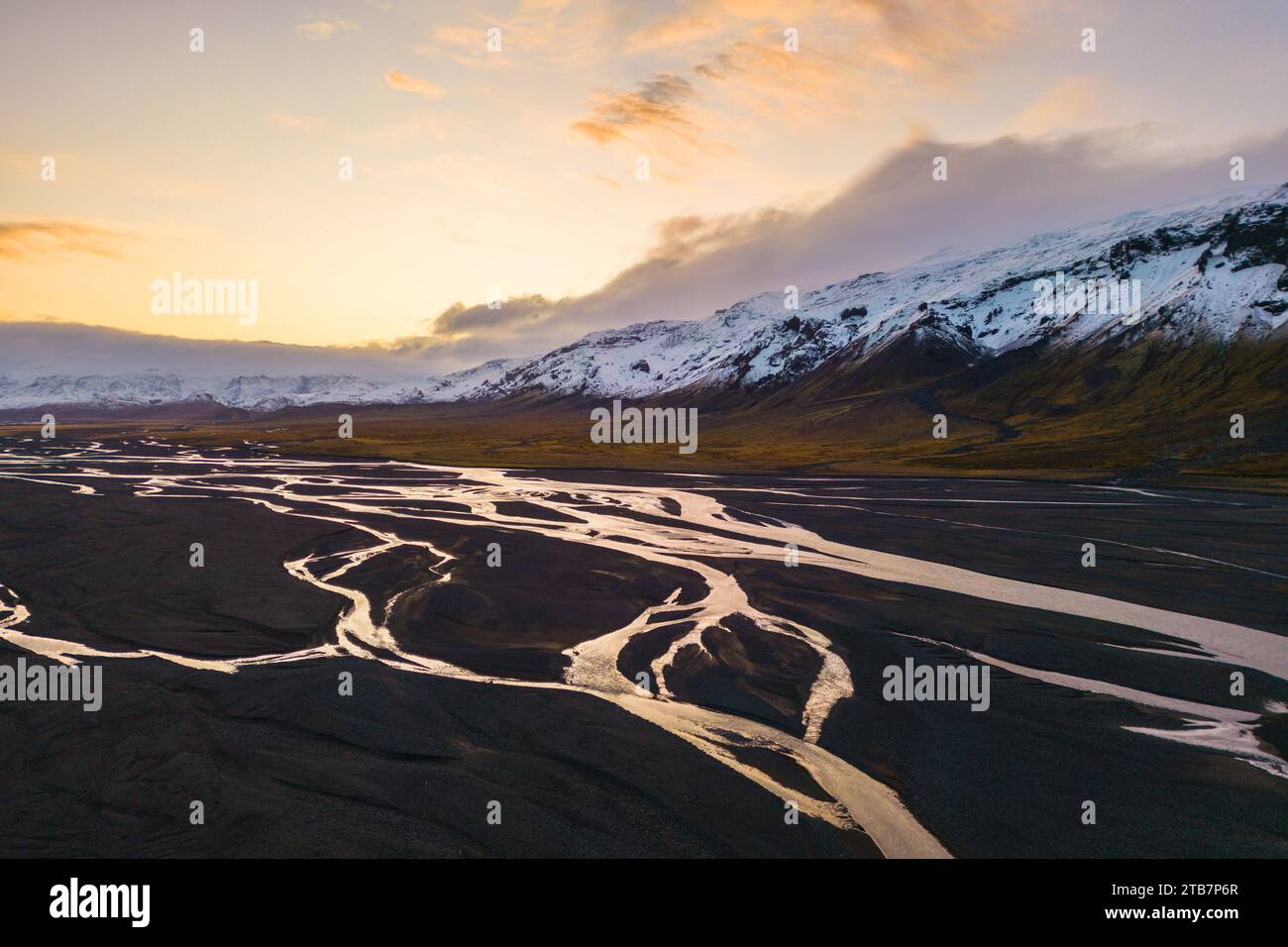 Aerial view of glacial rivers in the highlands of iceland hi-res stock ...
